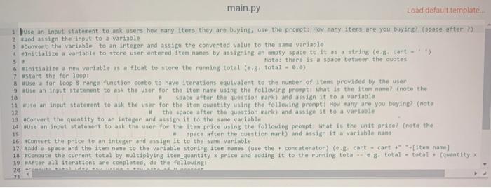 Solved main.py Load default template. Jose an input | Chegg.com