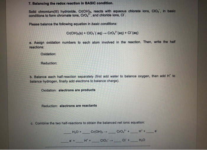 Solved 7. Balancing the redox reaction in BASIC condition. | Chegg.com