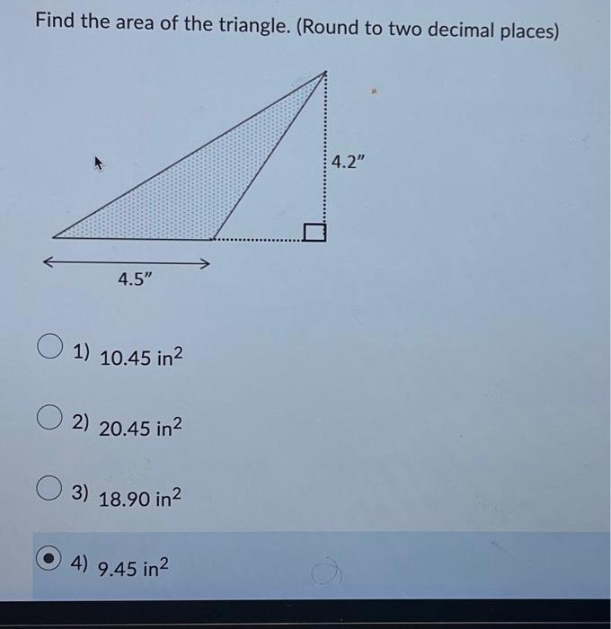 Solved Find the area of the triangle. (Round to two decimal | Chegg.com