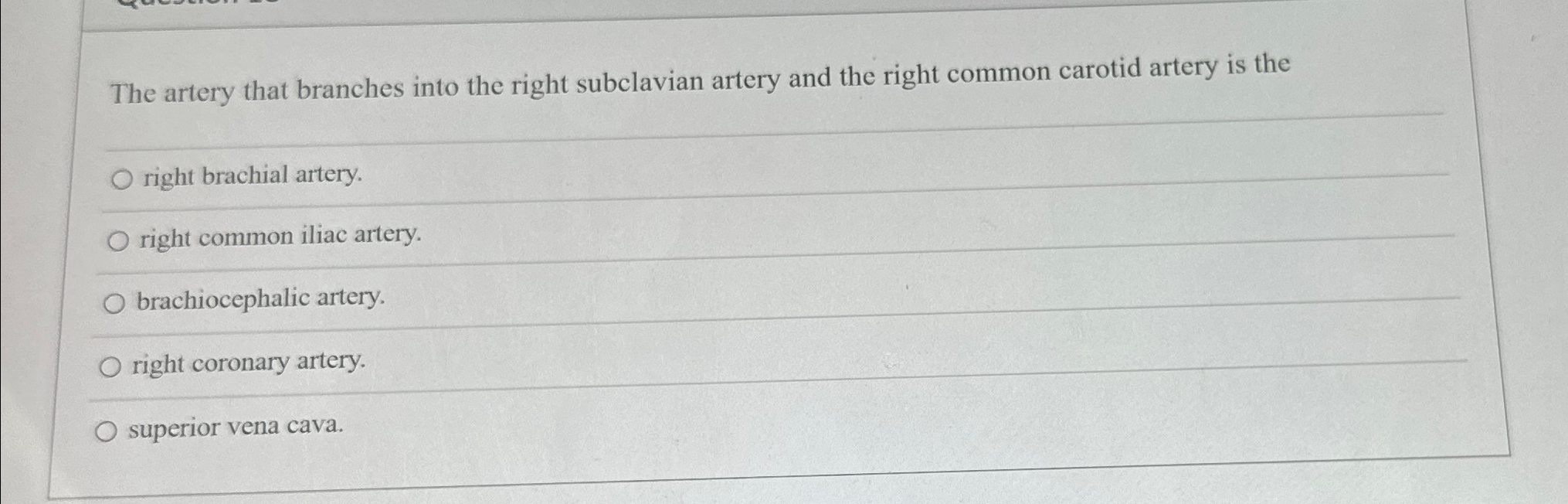 Solved The artery that branches into the right subclavian | Chegg.com