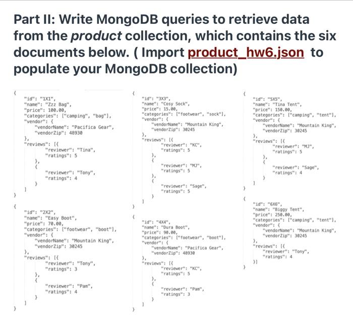 Solved Part II: Write MongoDB queries to retrieve data from | Chegg.com