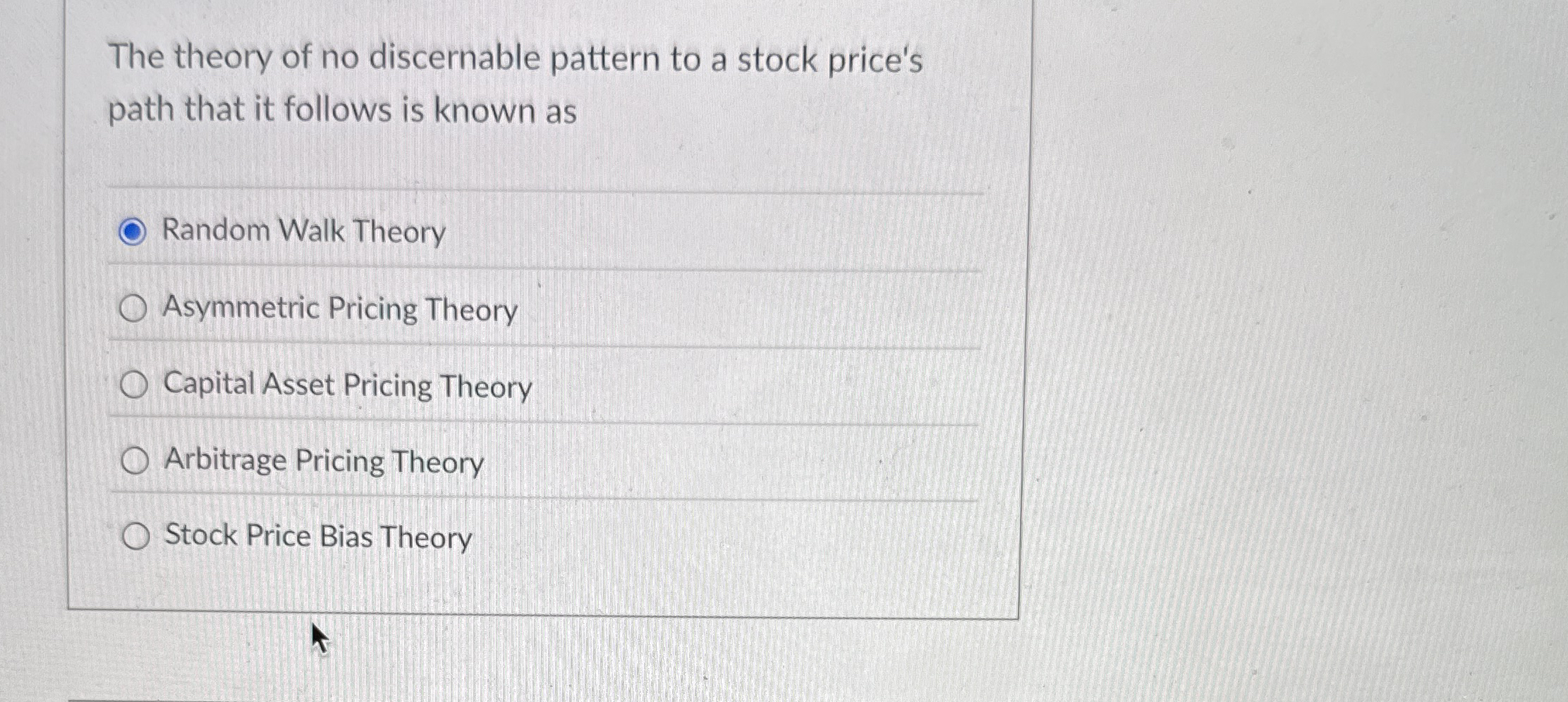 Solved The theory of no discernable pattern to a stock | Chegg.com