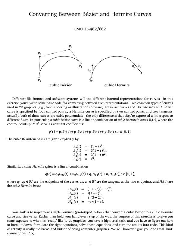 Solved Converting Between Bézier and Hermite Curves MU | Chegg.com