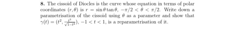 Solved The cissoid of Diocles is the curve whose equation in | Chegg.com