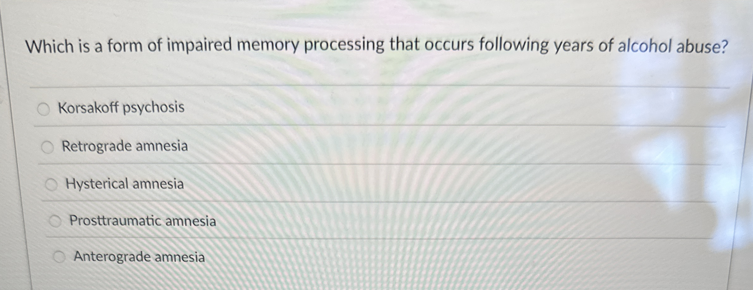 Solved Which is a form of impaired memory processing that | Chegg.com