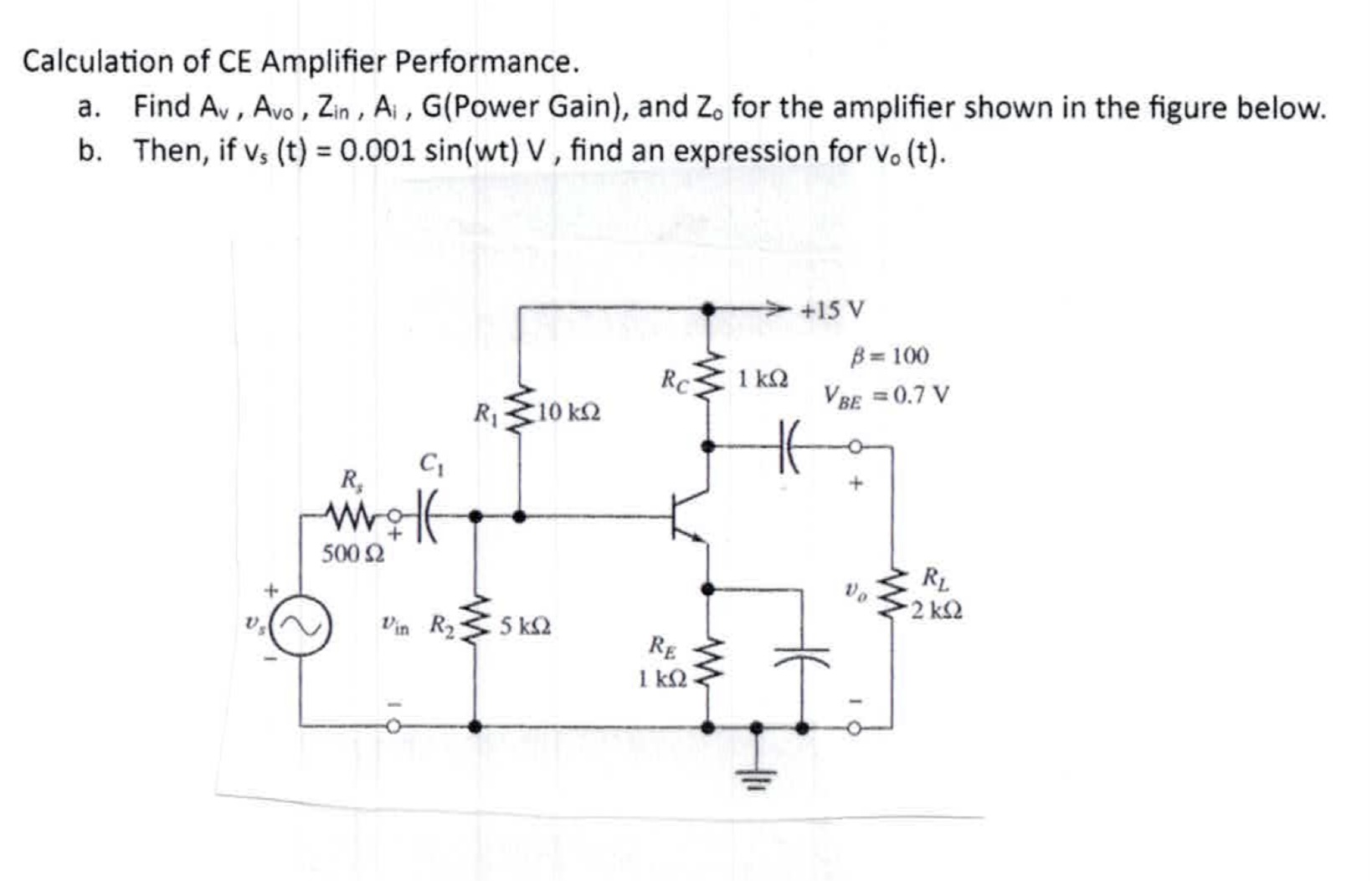 Solved Calculation of CE Amplifier Performance.a. ﻿Find | Chegg.com