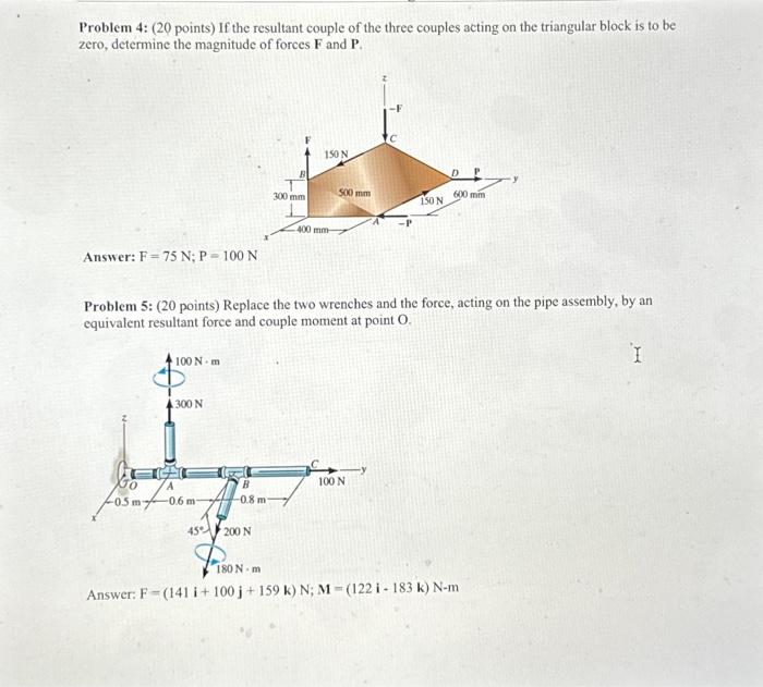 Solved Problem 4: (20 points) If the resultant couple of the | Chegg.com