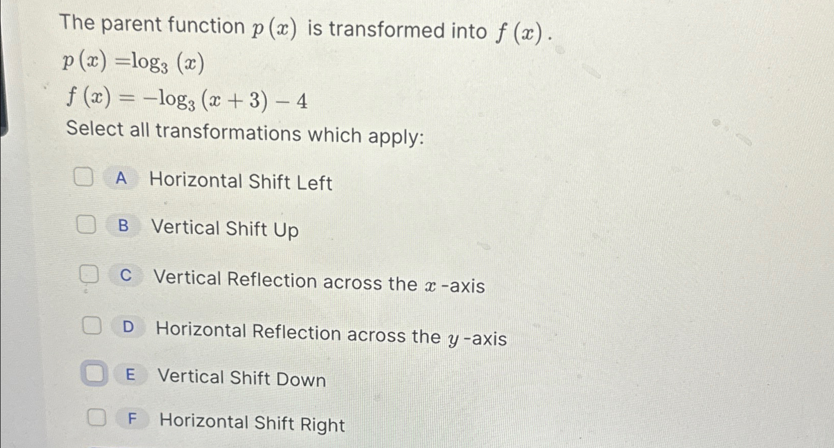 Solved The parent function p(x) ﻿is transformed into | Chegg.com