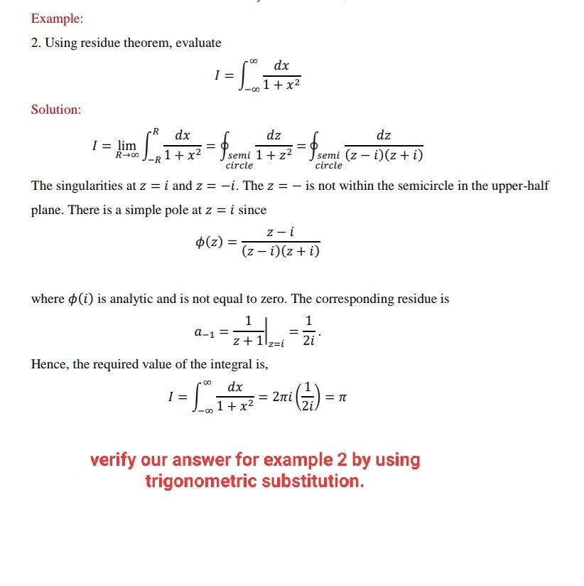 Solved Example: 2. Using residue theorem, evaluate 00 I= 1 | Chegg.com