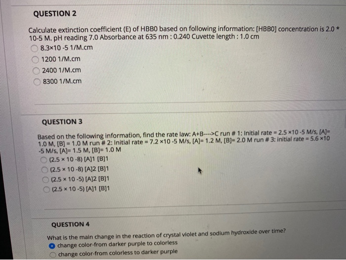 Solved QUESTION 2 Calculate extinction coefficient (E) of | Chegg.com
