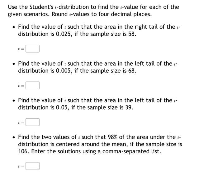 Solved Use the Student's t-distribution to find the t-value | Chegg.com