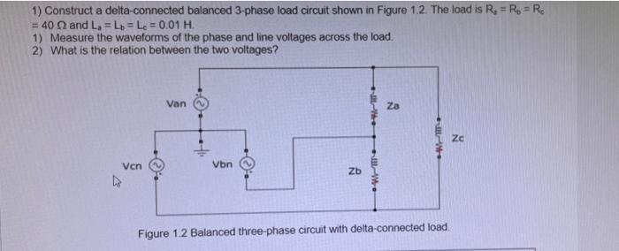 Solved 1) Construct a delta-connected balanced 3-phase load | Chegg.com