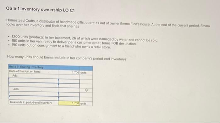 Solved QS 5-1 Inventory ownership LO C1 Homestead Crafts, a | Chegg.com