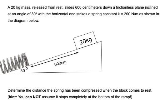 Solved A 20kg ﻿mass, released from rest, slides 600 | Chegg.com