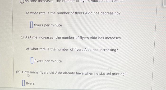 Solved Aldo is printing extra fiyers to distribute. The | Chegg.com