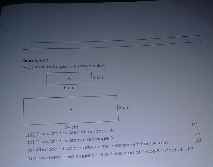 Solved Question 2.3 Two similar rectangles are shown below A | Chegg.com