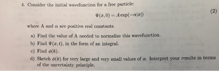 Solved 4. Consider the initial wavefunction for a free | Chegg.com