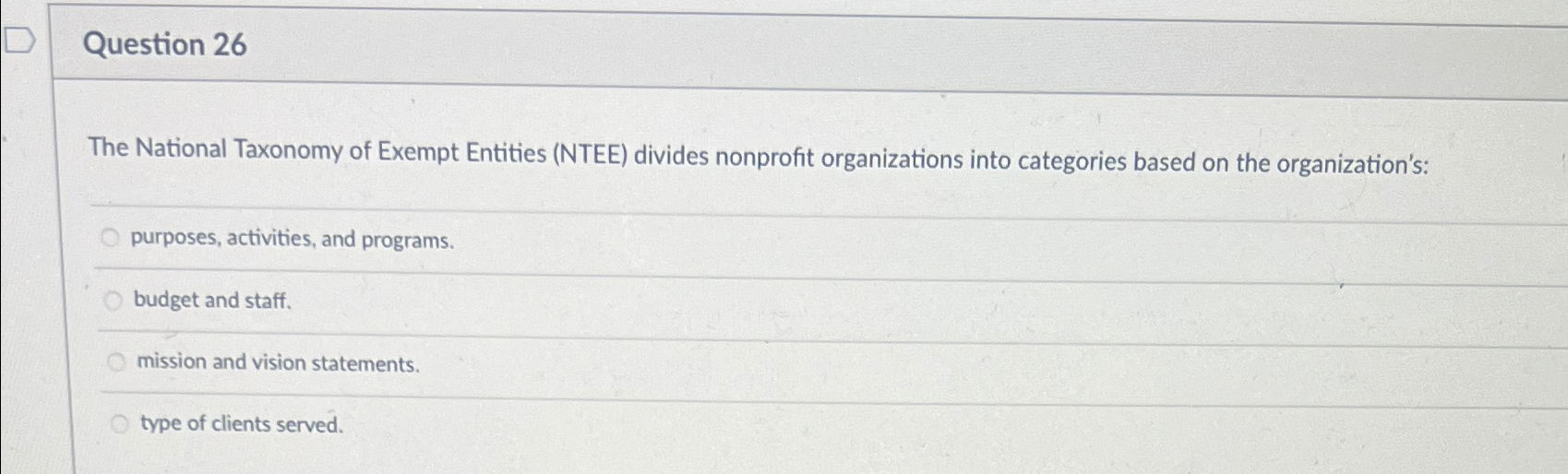 Solved Question 26The National Taxonomy of Exempt Entities | Chegg.com