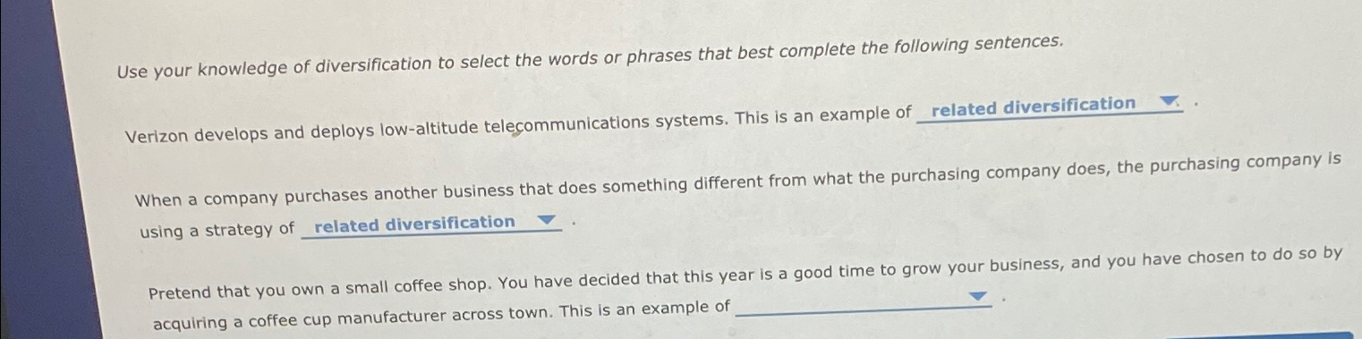 Solved Use your knowledge of diversification to select the | Chegg.com