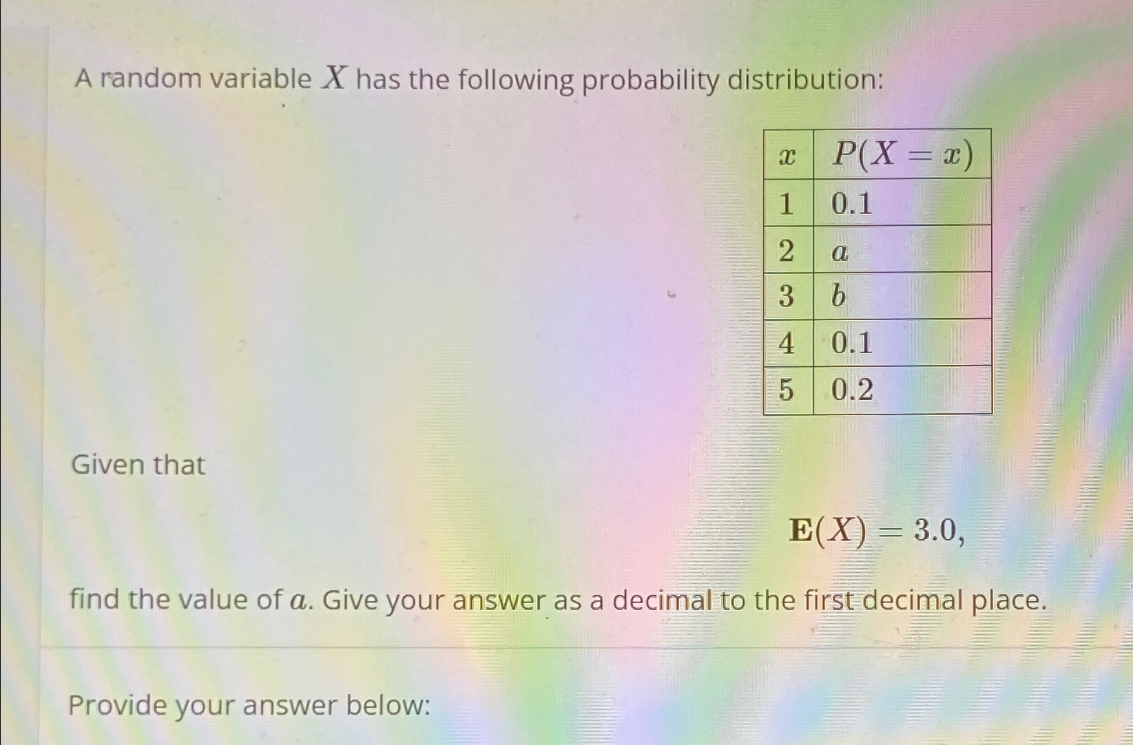 Solved A random variable x ﻿has the following probability | Chegg.com