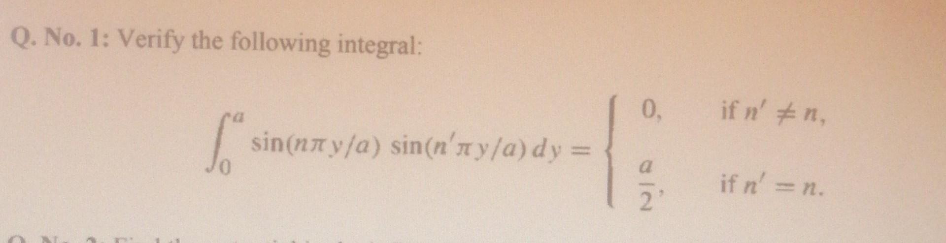 Solved Q. No. 1: Verify the following integral: | Chegg.com