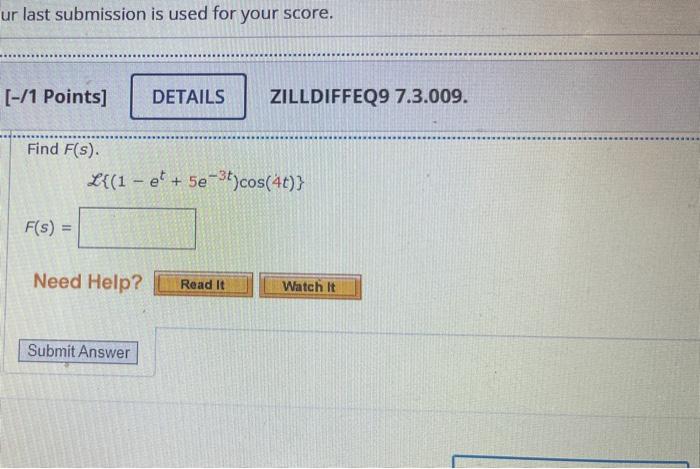 Solved ur last submission is used for your score. [-/1 | Chegg.com