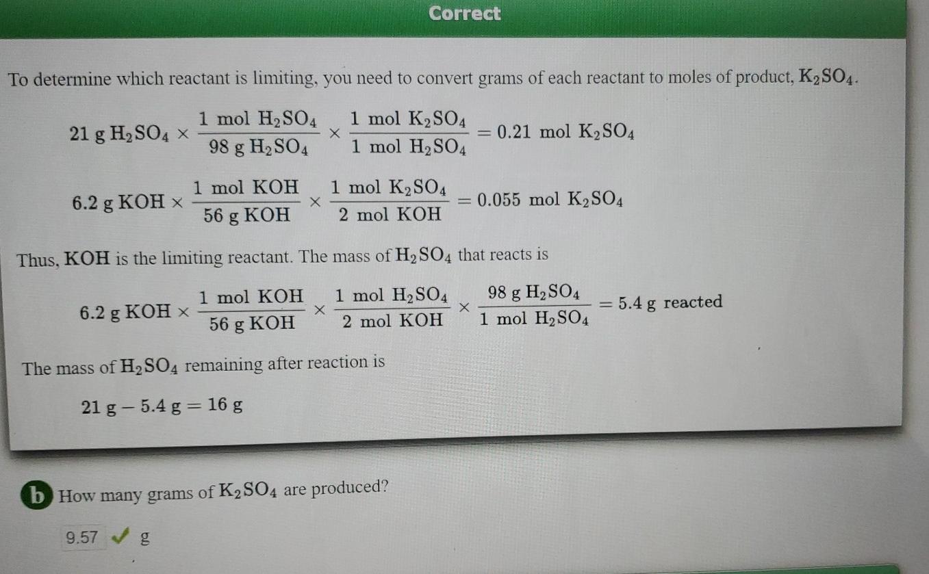 Solved Correct To determine which reactant is limiting, you | Chegg.com