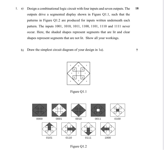 Solved 18 1. a) Design a combinational logic circuit with | Chegg.com