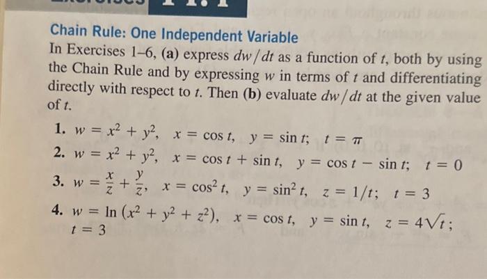 Solved Chain Rule: One Independent Variable In Exercises | Chegg.com