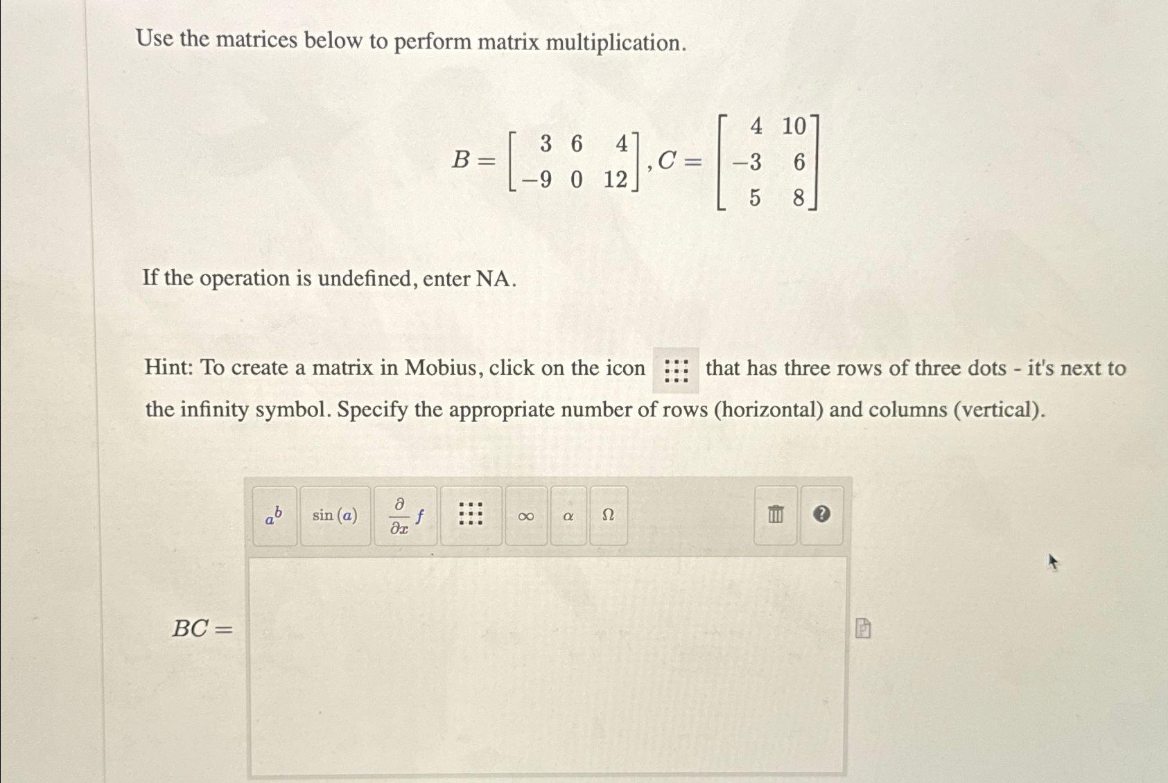 Solved Use the matrices below to perform matrix | Chegg.com