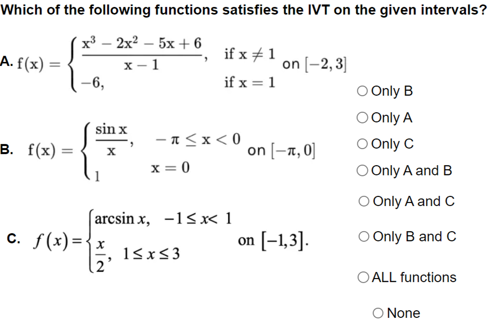 Solved Which of the following functions satisfies the IVT on | Chegg.com