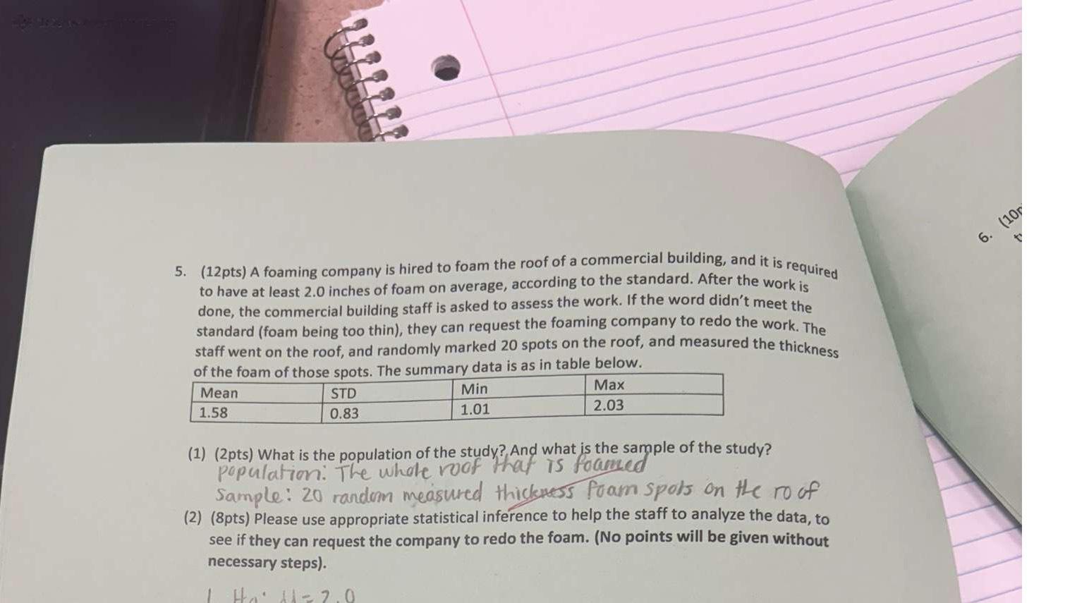 Solved (12pts) ﻿A foaming company is hired to foam the roof | Chegg.com