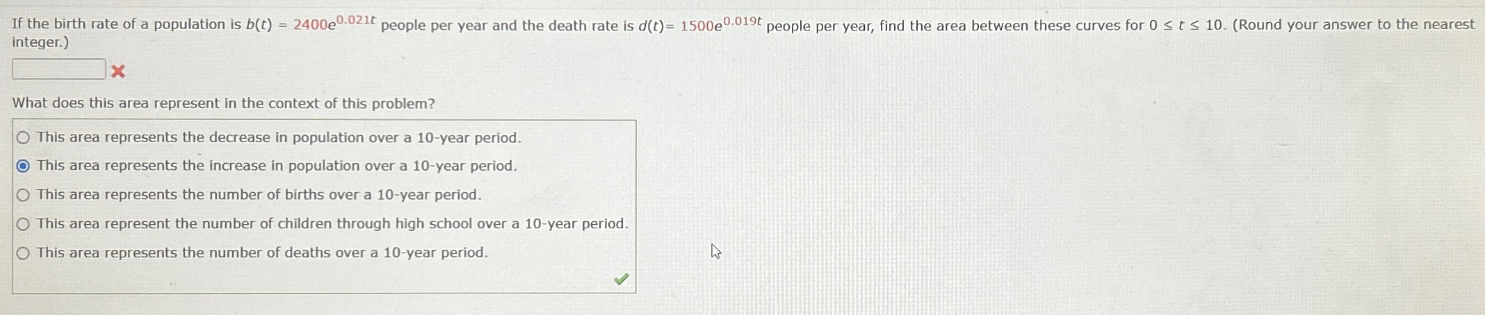 Solved integer.)What does this area represent in the context | Chegg.com