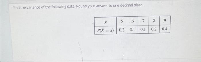 Solved Find the variance of the following data. Round your | Chegg.com
