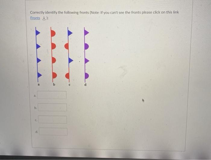 Solved Correctly identify the following fronts (Note: If you | Chegg.com