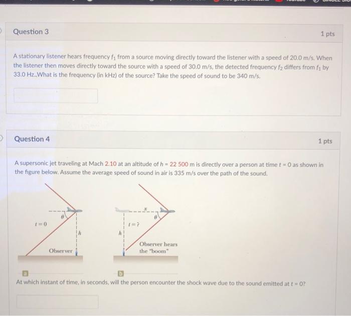 Solved Question 3 A stationary listener hears frequency f₁ | Chegg.com