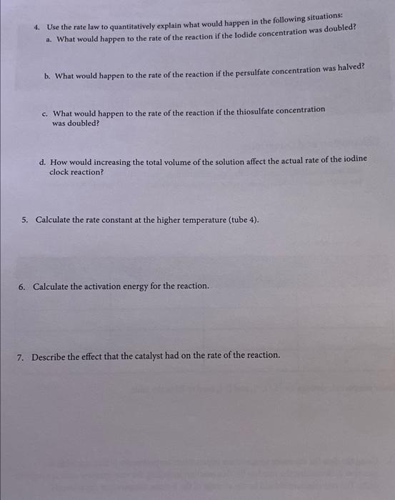 lodine Clock Reaction Data collection Laburabory 4 . | Chegg.com
