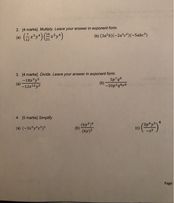 Solved [4 marks] Multiply. Leave your answer in exponent | Chegg.com
