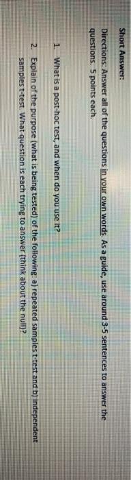 Solved Short Answer: Directions: Answer all of the questions | Chegg.com