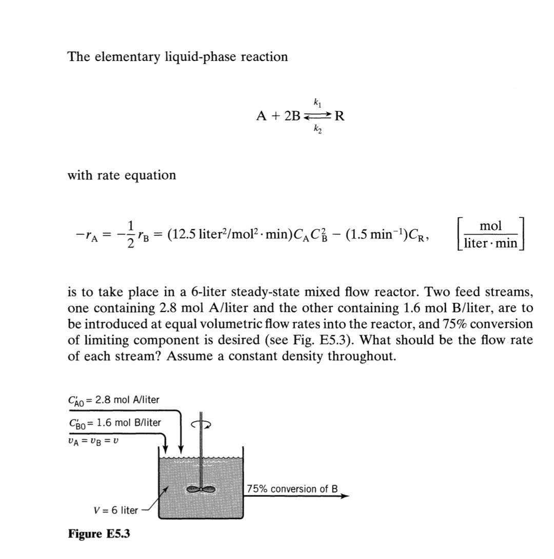 Solved The elementary liquid-phase reactionA+2B⇄k2k1Rwith | Chegg.com