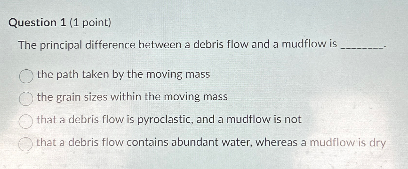 Solved Question 1 (1 ﻿point)The principal difference between | Chegg.com