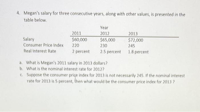 Solved Megan's salary for three consecutive years, along | Chegg.com