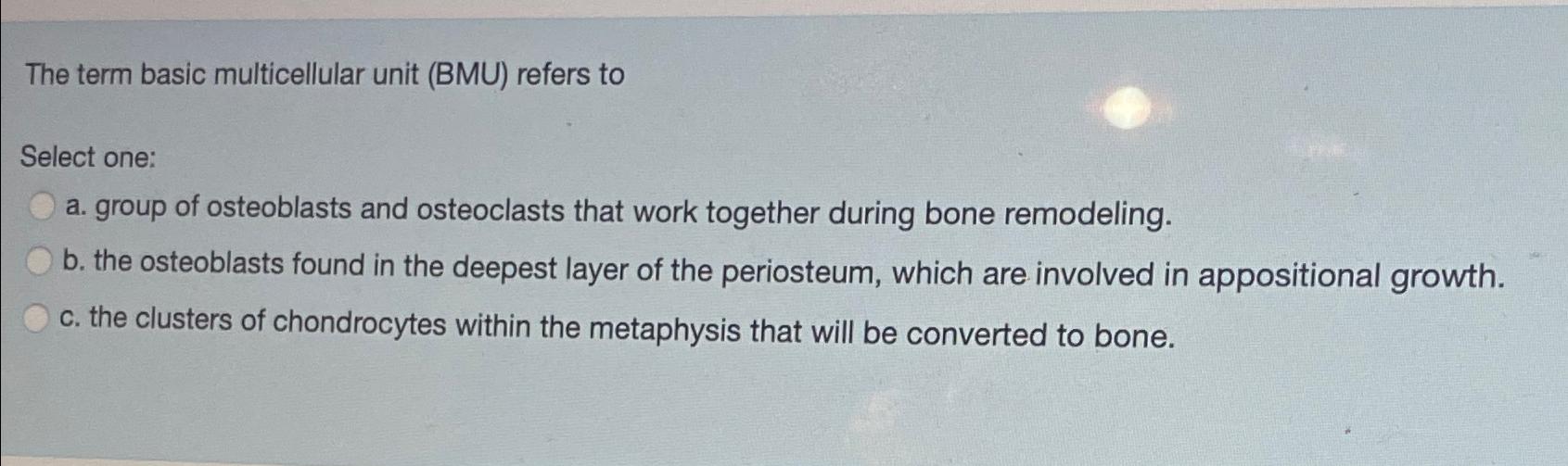 Solved The term basic multicellular unit (BMU) ﻿refers | Chegg.com