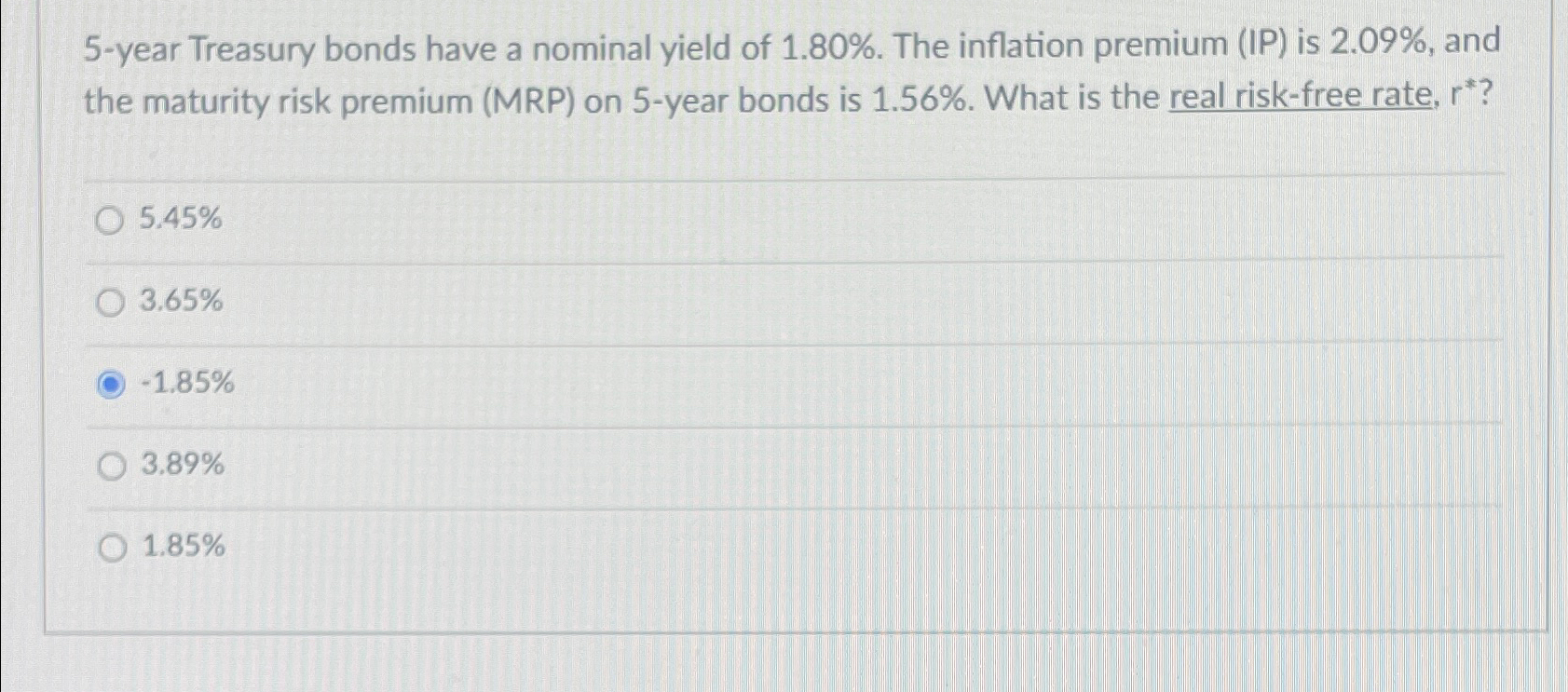 Solved 5 -year Treasury bonds have a nominal yield of 1.80%. | Chegg.com