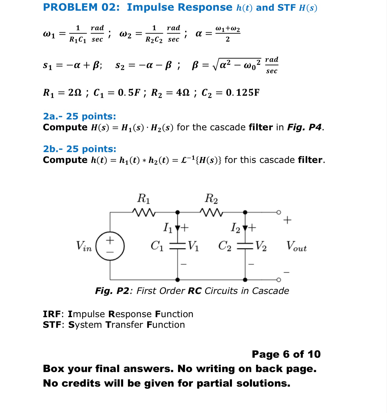 Solved PROBLEM 02: Impulse Response h(t) ﻿and STF | Chegg.com
