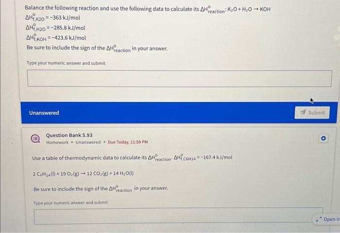 Solved Balance the following reaction and use the following | Chegg.com