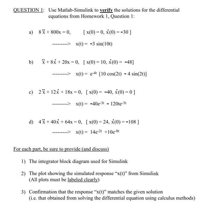 Solved Question 1 Use Matlab Simulink To Verify The