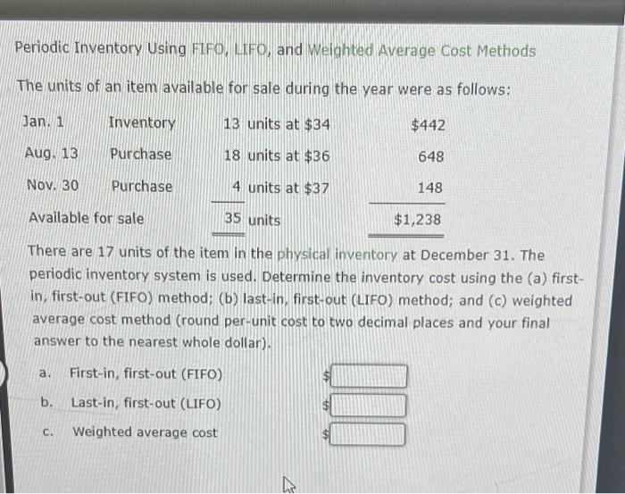 Solved Periodic Inventory Using FIFO, LIFO, and Weighted | Chegg.com