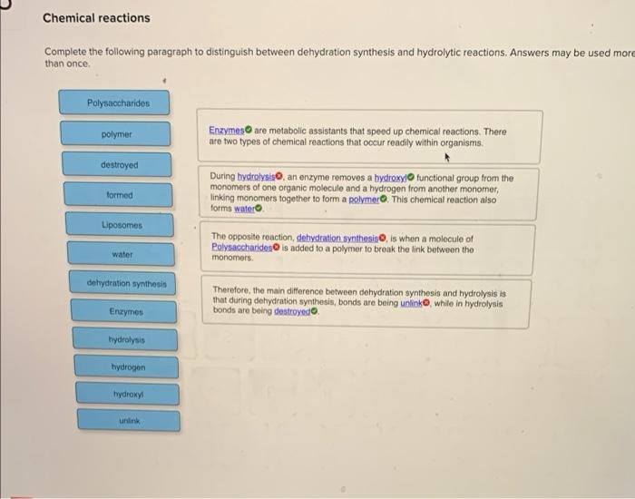 Solved Chemical reactions Complete the following paragraph | Chegg.com