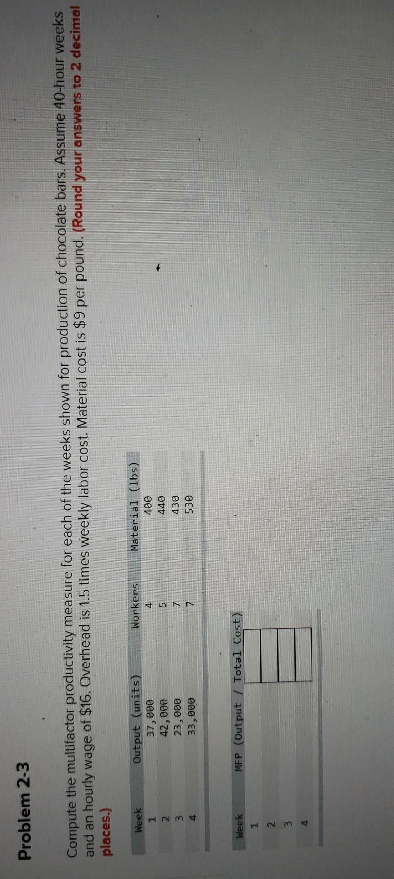 Solved Problem 2-3 Compute the multifactor productivity | Chegg.com
